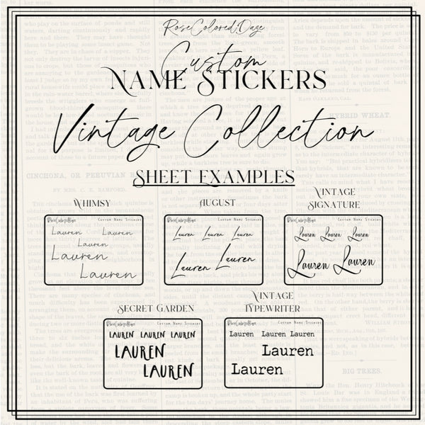 Custom Name Sticker Sheets Vintage Collection Rose Colored Daze