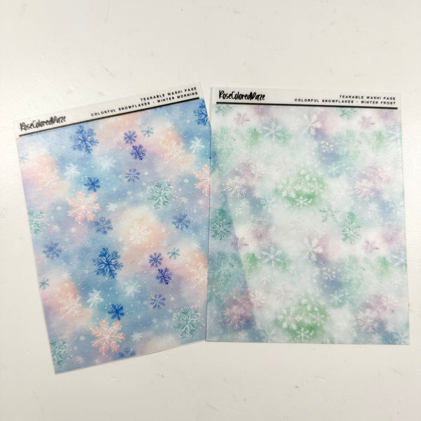Washi Paper Tearable Stickers - Quarter Sheet Size - Colorful Snowflak ...