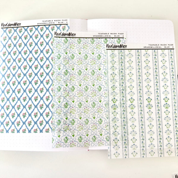 Washi Paper Tearable Stickers - Grandmillenial - Blue – Rose Colored Daze