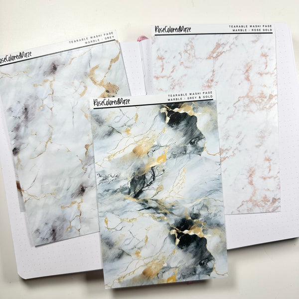 Washi Paper Tearable Stickers - Marble Collection – Rose Colored Daze